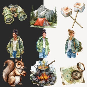Watercolor Forest Adventure Clipart, Camping Clip Art, Travel PNG ...