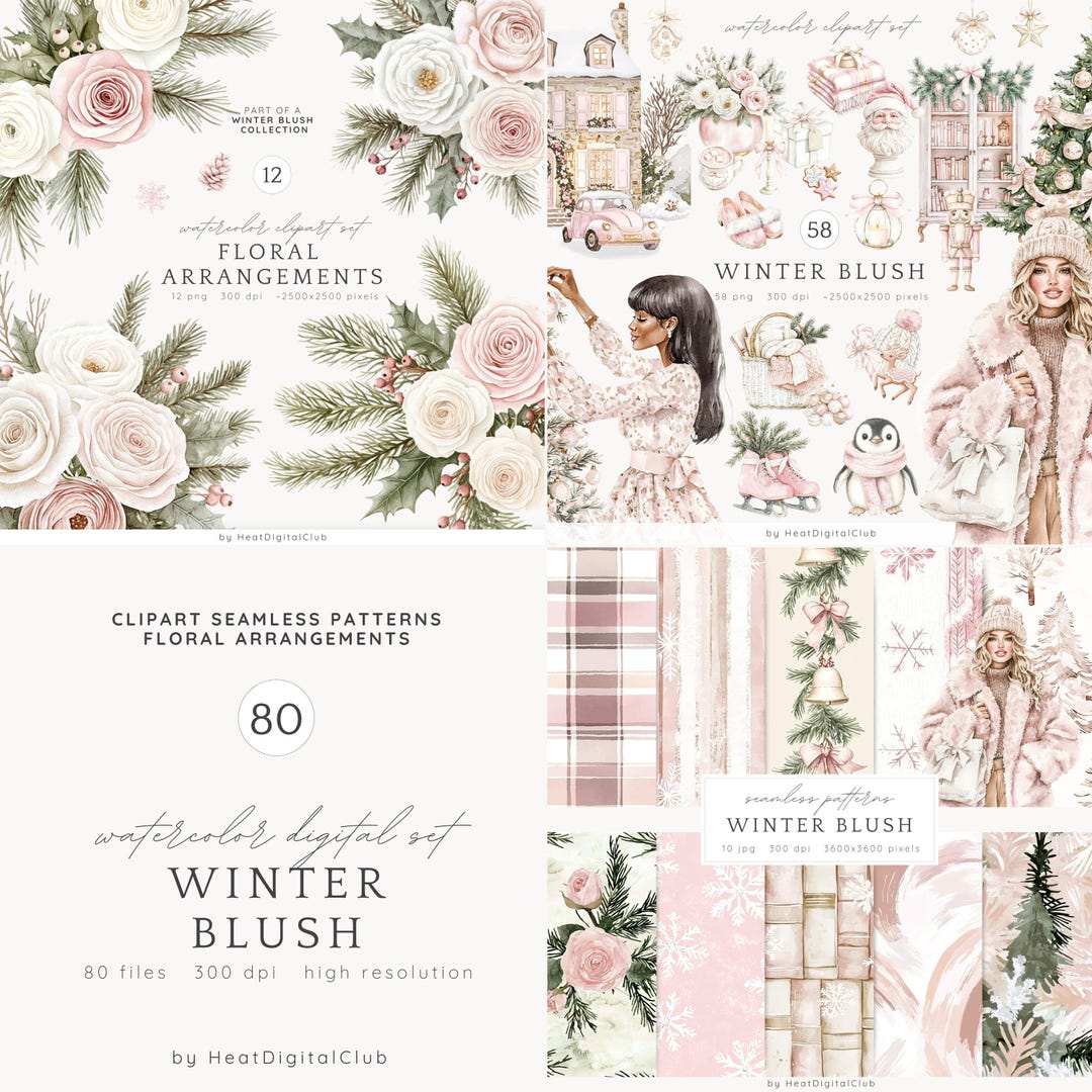 Watercolor Winter Blush Clipart, Cozy Winter Clip Art Bundle, Holidays ...