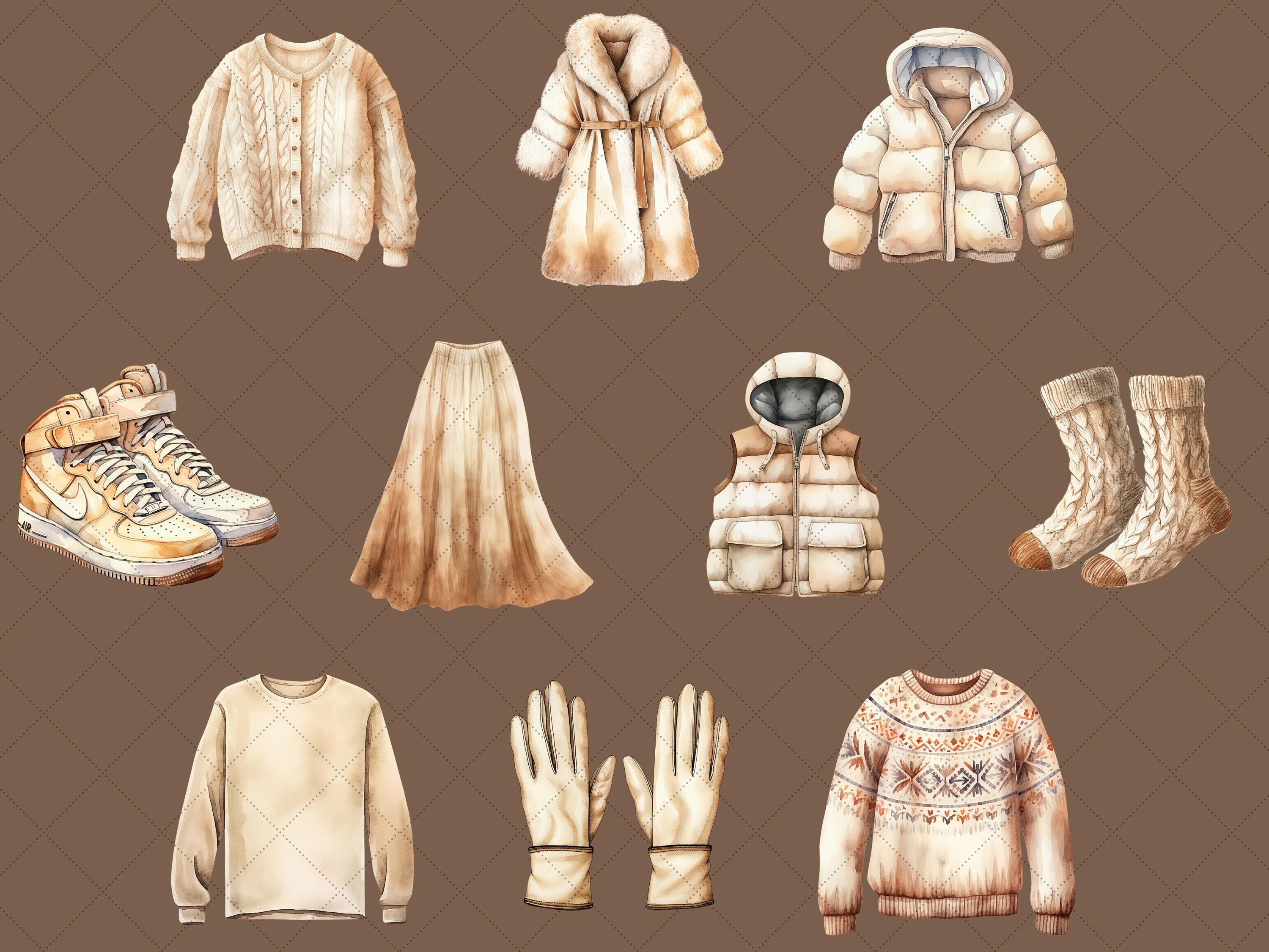 Watercolor Winter Fashion Clipart Bundle, Winter Clothes Clip Art, Cozy ...