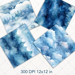 Seamless Watercolor Winter Sky Patterns, Cozy Snowy Winter Snowflake ...