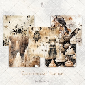 Seamless Cute Neutral Halloween Patterns, Spooky Textures JPEG ...