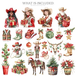 Watercolor Christmas Western Clipart, Wild West Clip Art, Cowgirl ...