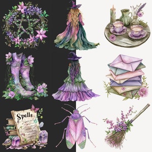 Watercolor Mythical Witch Clipart Bundle, Magic Witch Clip Art PNG ...