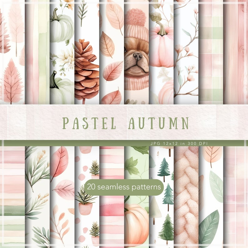 Seamless Watercolor Pastel Autumn Floral Patterns Cozy Fall - Etsy