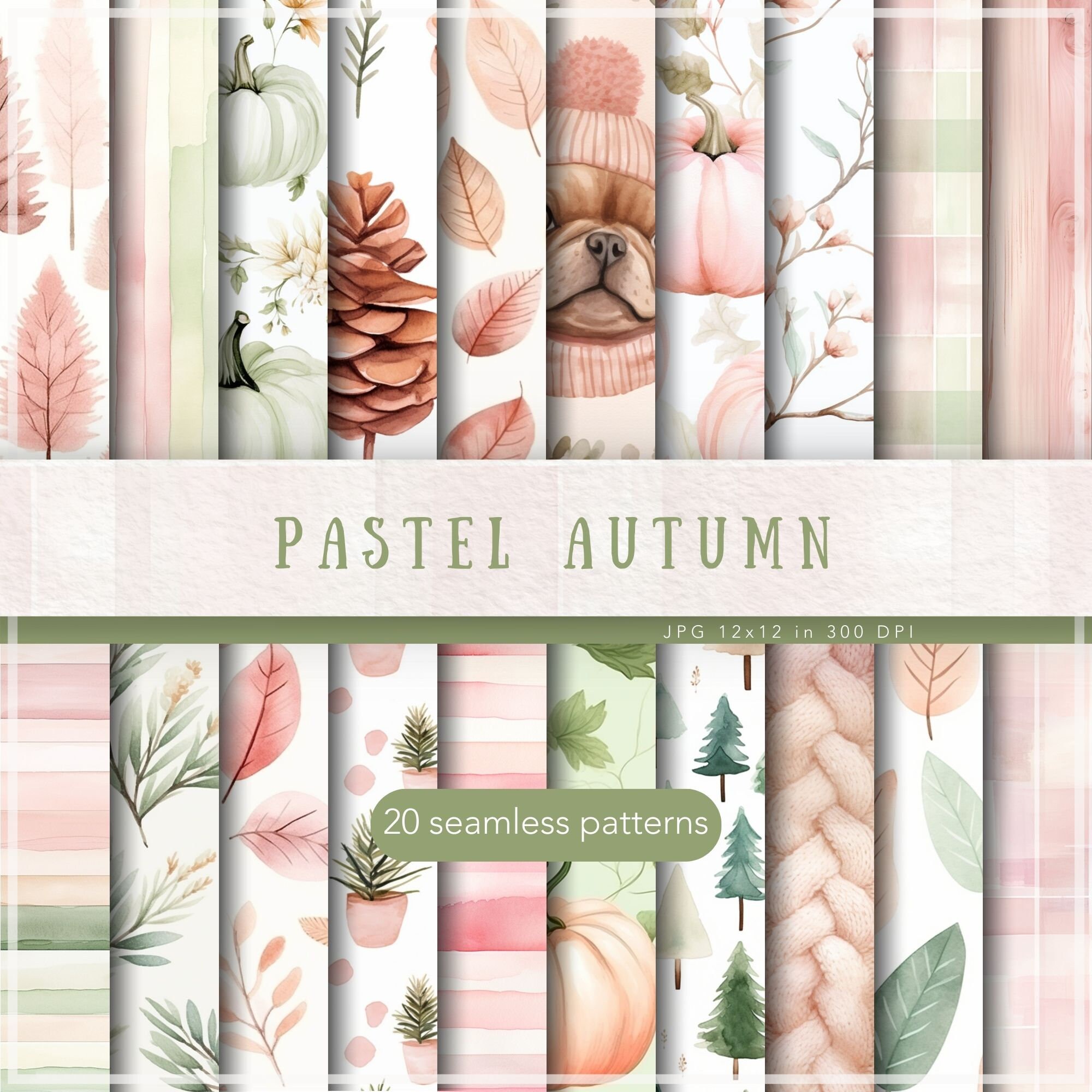 Seamless Watercolor Pastel Autumn Floral Patterns Cozy Fall - Etsy