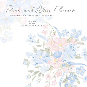 Watercolor Pink and Blue Flowers Clipart, Pastel Floral Clip Art ...