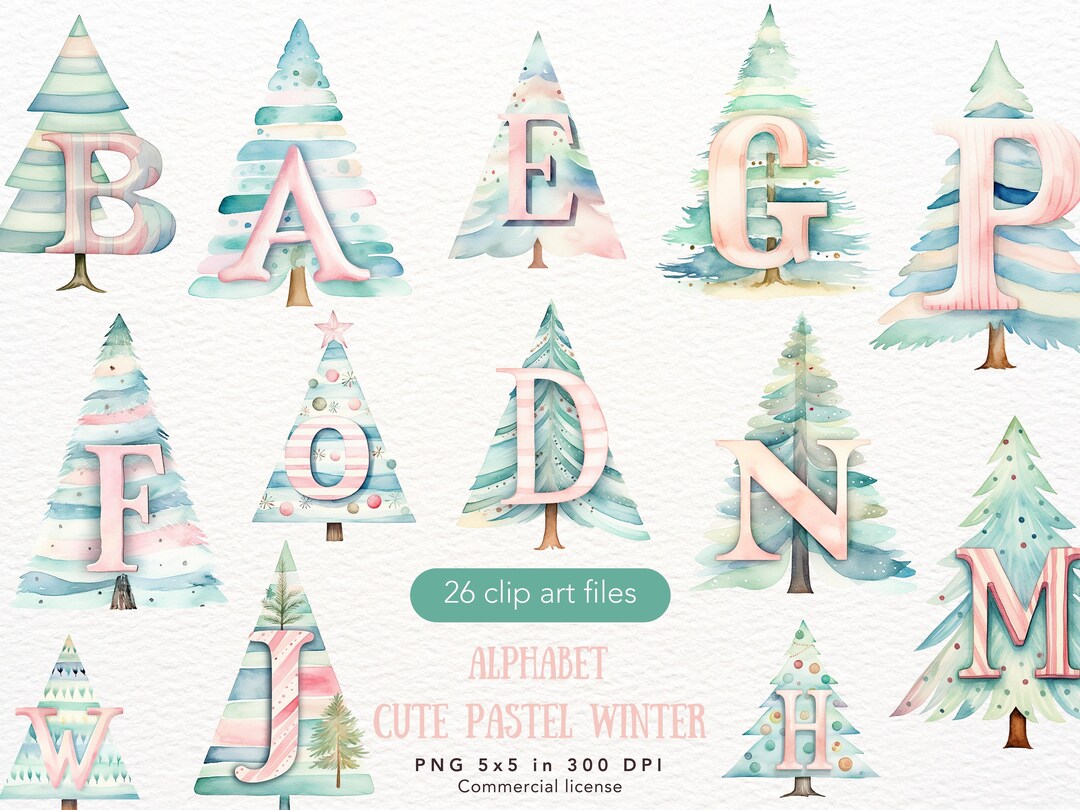 Watercolor Cute Pastel Winter English Alphabet Clipart Bundle - Etsy