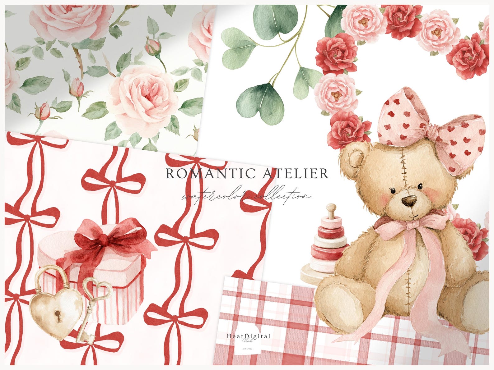 Watercolor Valentine’s Day Clipart, Romantic Atelier PNG, Cute Vintage ...