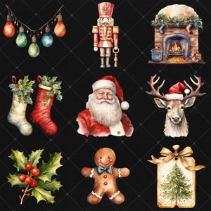 Watercolor Christmas PNG Clipart Bundle Images, Vintage Christmas ...