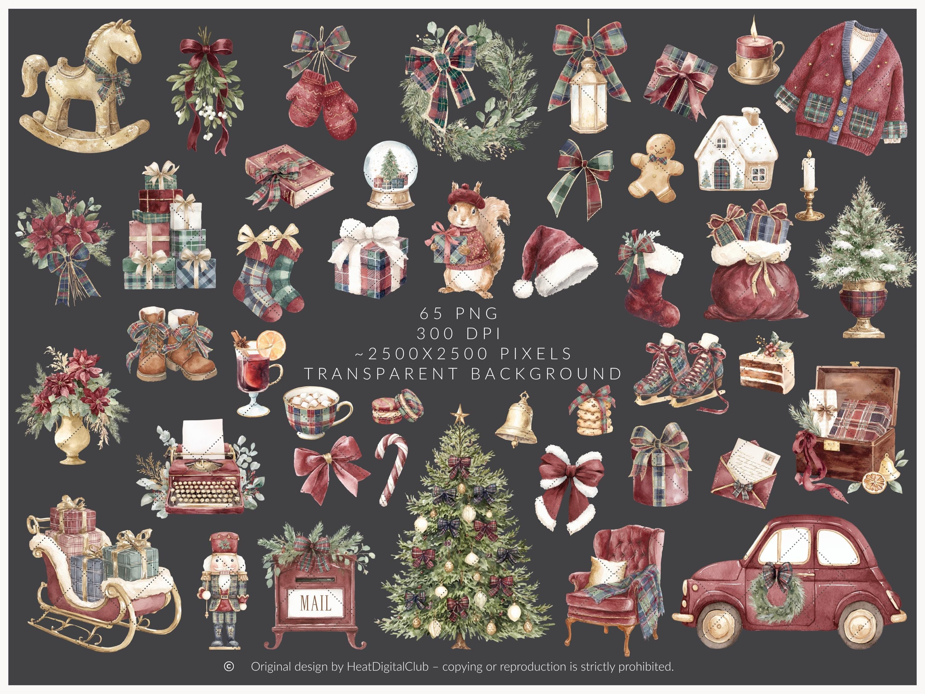 Watercolor Velvet Noël Clipart, Cozy Winter Elegant Holiday, Christmas ...