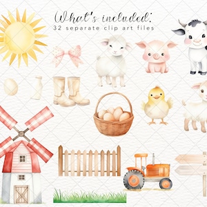 Watercolor Cute Farm Clipart Bundle, Funny Farm Animals Digital Clip ...