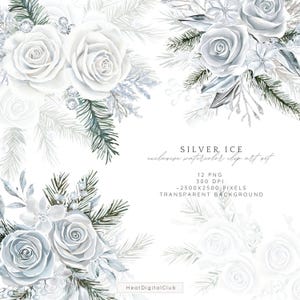 Watercolor Silver Ice Arrangement Clipart, Cozy Winter Roses Clip Art ...