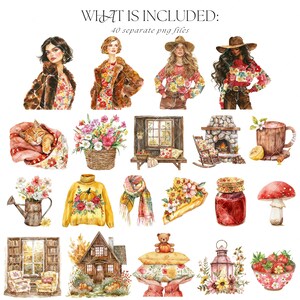 Watercolor Floral Autumn Clipart Bundle, Fall Clipart PNG, Colorful ...