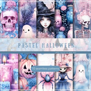 Seamless Cute Pastel Halloween Patterns, Spooky Pastel Textures JPEG ...