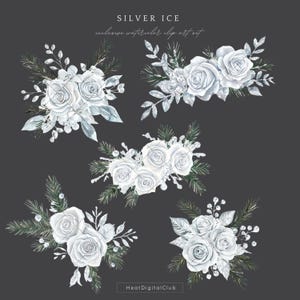 Watercolor Silver Ice Arrangement Clipart, Cozy Winter Roses Clip Art ...