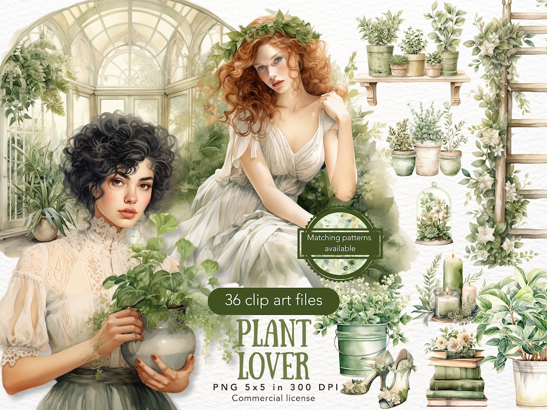 Watercolor Plant Lover Clipart Bundle, House Plant in Pot Clip Art ...