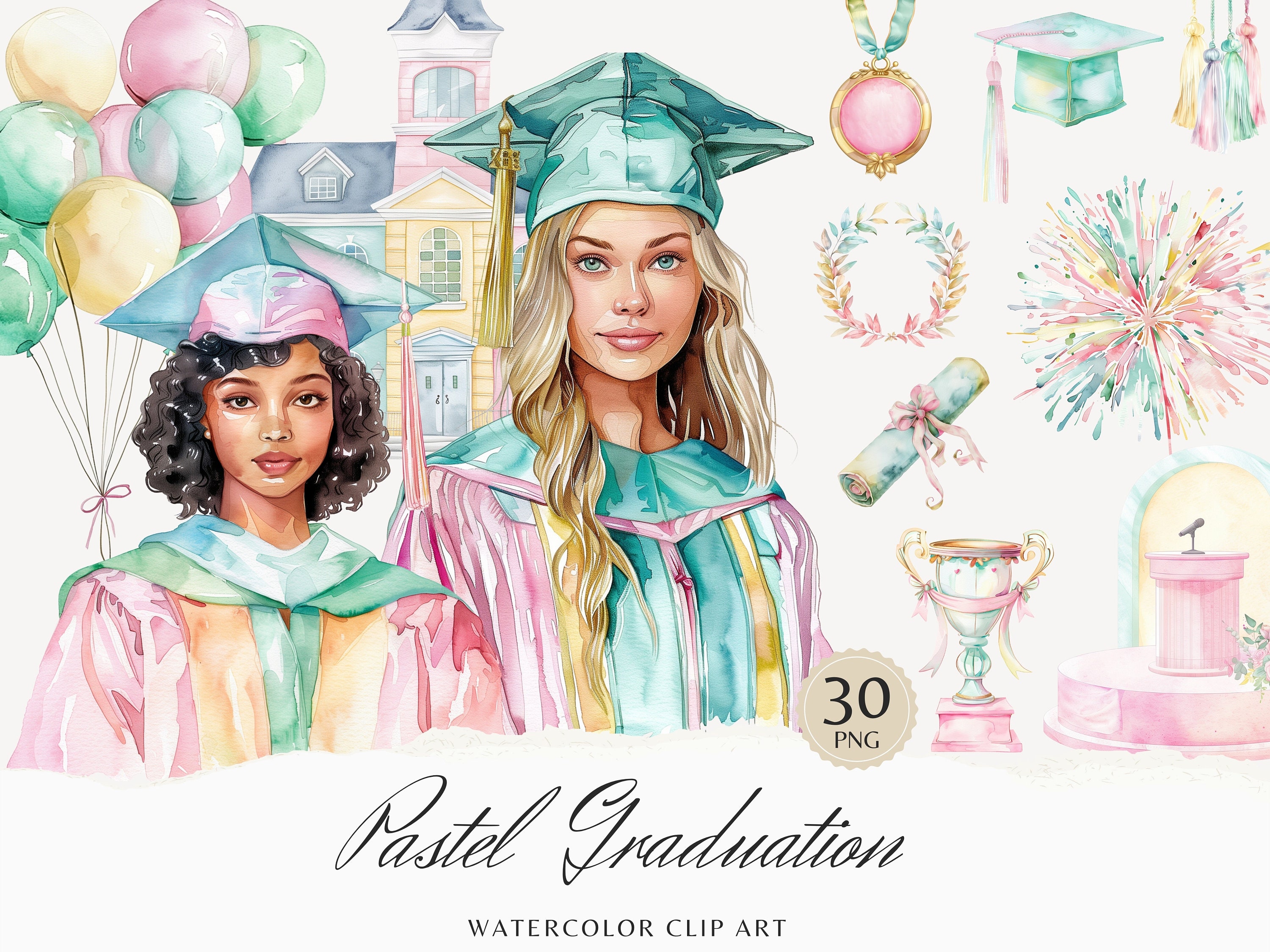 Graduation Clip Art Event Graduation Watercolor Clipart, Objects Ft.