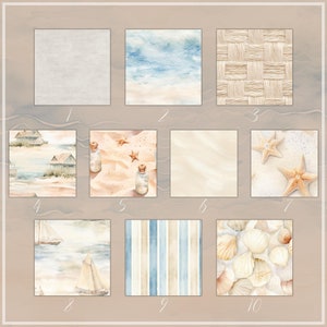 Watercolor Ocean Lover Seamless Patterns, Beach Pattern JPEG, Neutral ...