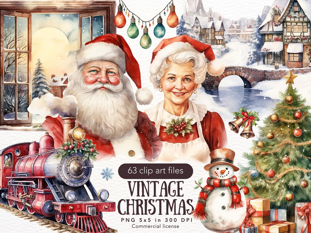 Watercolor Christmas PNG Clipart Bundle Images, Vintage Christmas ...