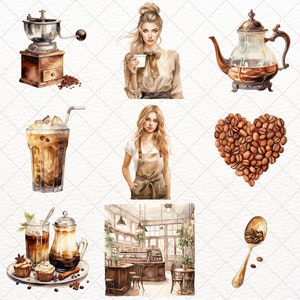 Watercolor Coffee Lover Clipart Bundle, Coffee Drinks Clip Art, Barista ...