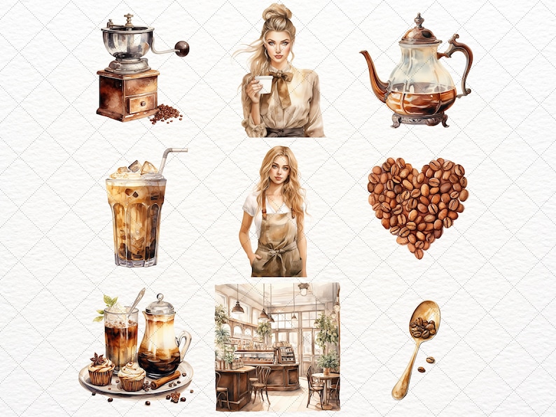Watercolor Coffee Lover Clipart Bundle, Coffee Drinks Clip Art, Barista ...