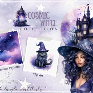 Watercolor Cosmic Witch Clipart Bundle, Celestial Magic Witch Clip Art ...