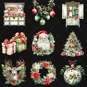 Watercolor Christmas PNG Clipart Bundle Images, Classic Christmas ...