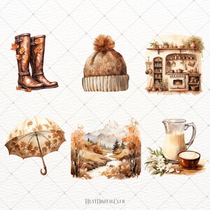 Watercolor Cozy Fall Cottage Living Clipart, Romantic Autumn ...