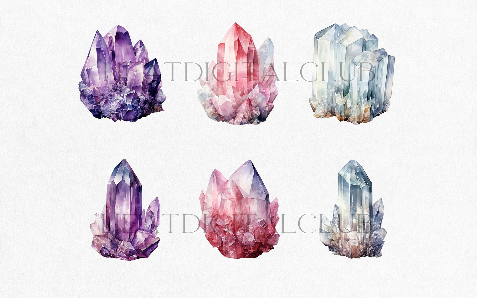 Watercolor Crystals Gemstones Clip Art Crystals and Minerals - Etsy