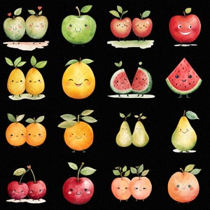 Watercolor Cute Fruits Clipart Bundle, Funny Fruits Berries Clip Art ...
