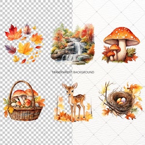 Watercolor Cozy Autumn Forest Clipart, Romantic Fall Forest Landscape ...