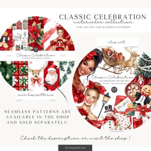 Watercolor Classic Christmas Clipart, Christmas Clip Art, Festive ...