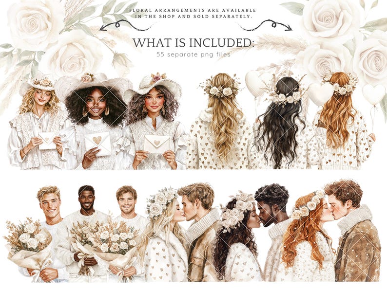 Watercolor Boho Valentines Day Clipart Bundle, Romantic Clip Art PNG ...