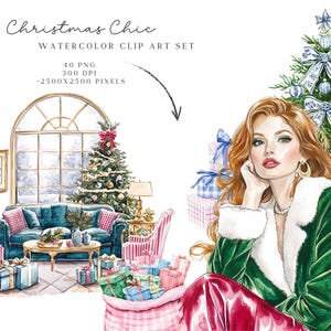 Watercolor Grandmillennial Christmas Clipart, Chinoiserie Clip Art ...