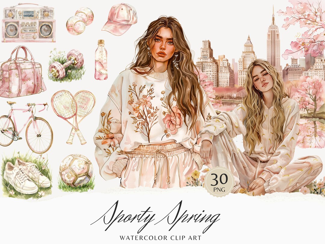 Watercolor Sporty Spring Clipart, Sport Clip Art, Spring PNG Bundle ...