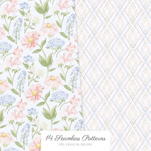 Watercolor Grandmillennial Seamless Patterns, Pastel Floral JPEG ...