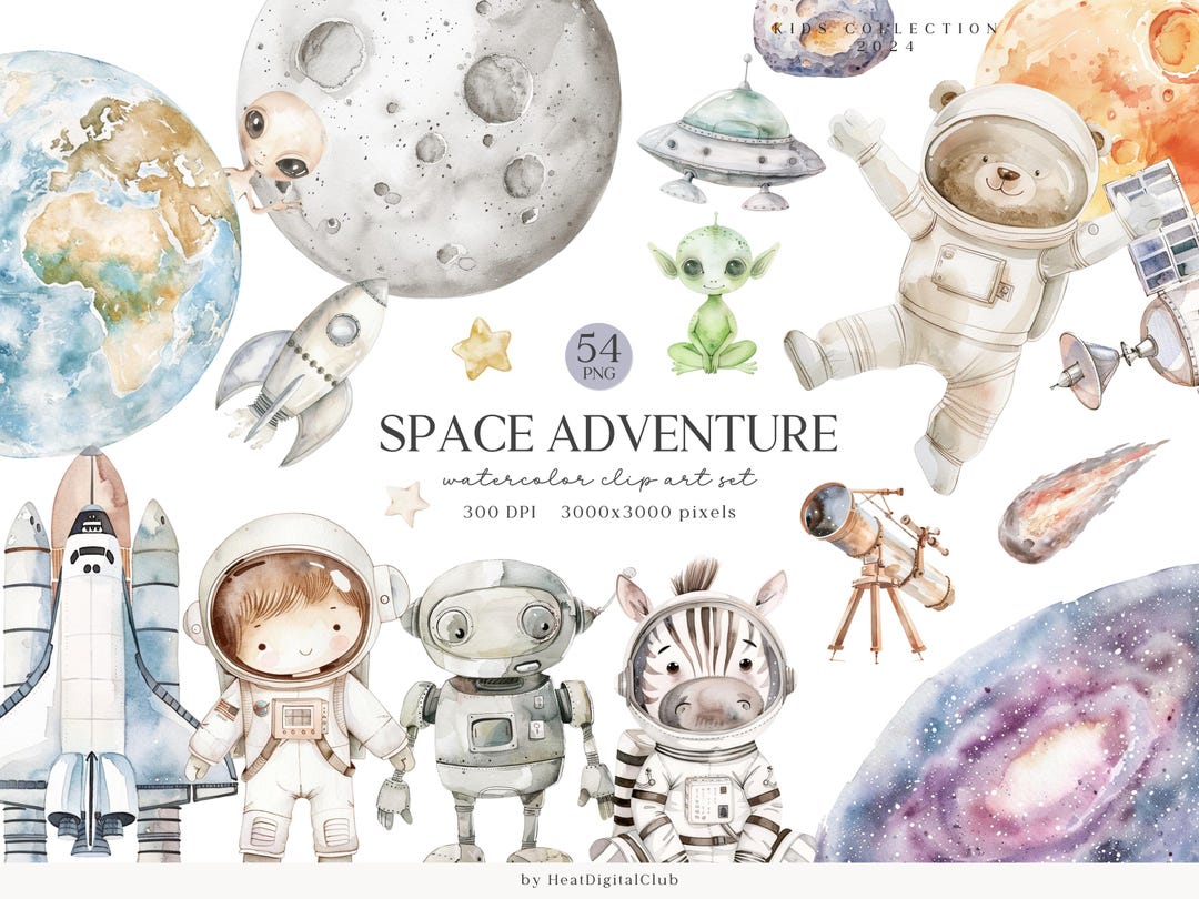 Watercolor Space Adventure Clipart Bundle, Cute Astronaut Clipart ...