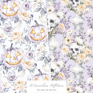 Watercolor Pastel Halloween Seamless Patterns, Pumpkin Spooky Pattern ...