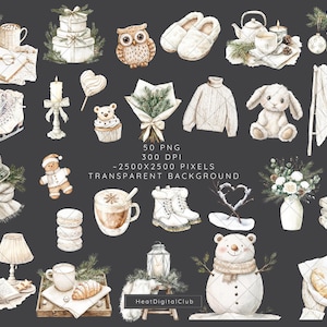 Watercolor Vanilla Winter Clipart, Cozy Winter Clip Art Bundle, Rustic ...