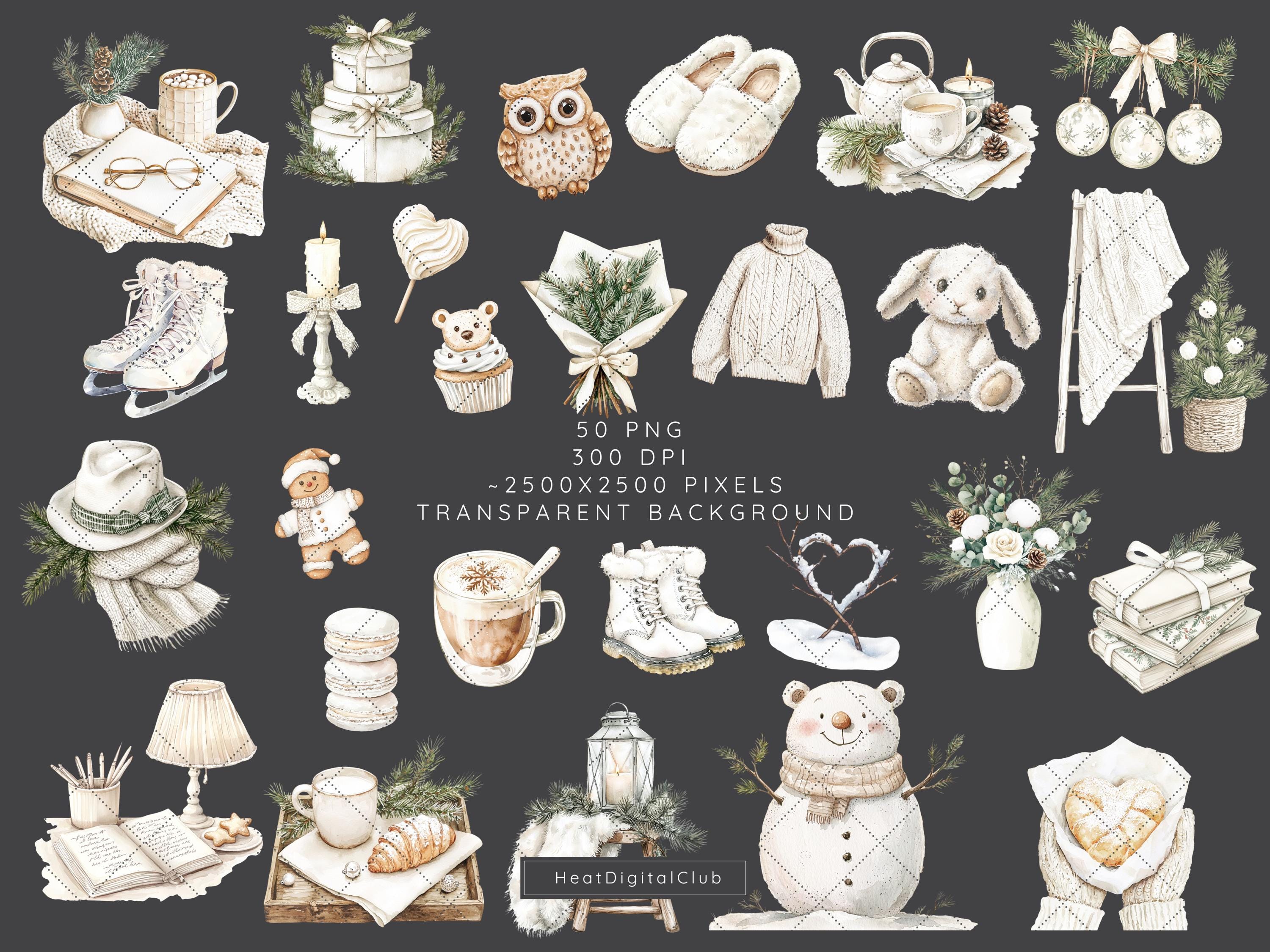 Watercolor Vanilla Winter Clipart, Cozy Winter Clip Art Bundle, Rustic ...