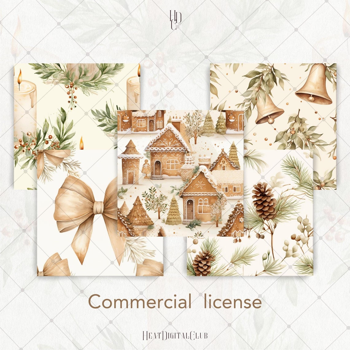 10 Seamless Watercolor Christmas Patterns, Xmas JPEG, Holiday Digital ...