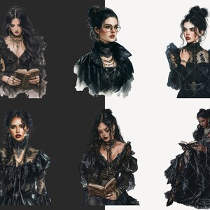 Watercolor Gothic Academia Clipart, Dark Academia Clip Art, Romantic ...