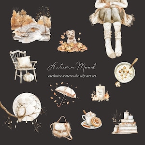 Watercolor Autumn Mood Clipart Bundle, Fall Clipart PNG, Neutral Cozy ...