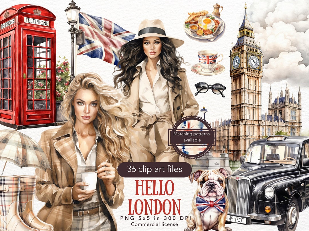 Watercolor Hello London Clipart Bundle, Big Ben, Buckingham Palace ...