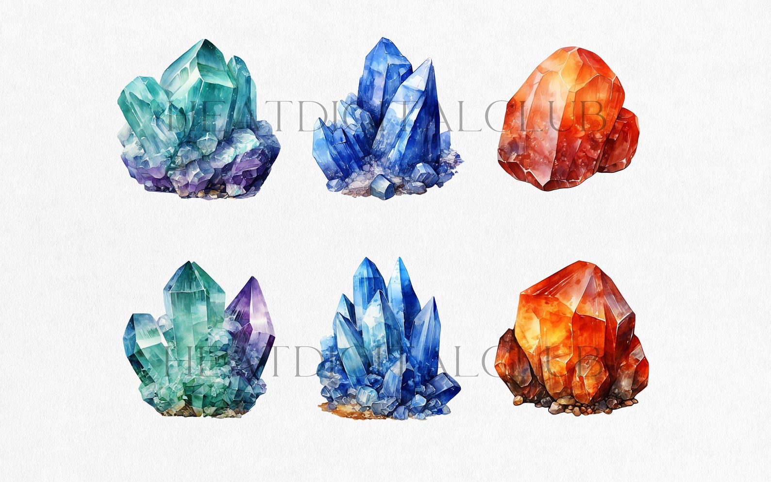 Watercolor Crystals Gemstones Clip Art Crystals and Minerals - Etsy