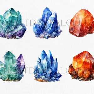 Watercolor Crystals Gemstones Clip Art Crystals and Minerals - Etsy