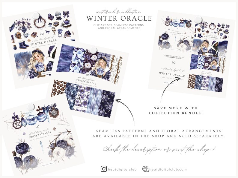 Watercolor Winter Oracle Clipart, Magical Winter Clipart, Magic Winter ...