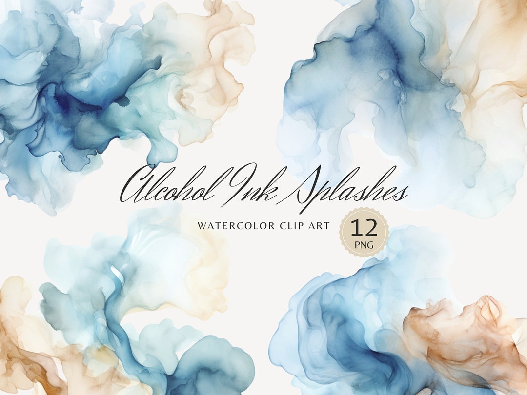 Watercolor Alcohol Ink Splashes Clipart, Blue Color Splash Clip Art ...
