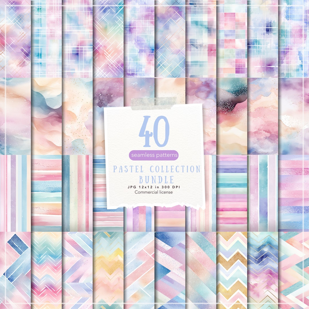 Seamless Watercolor Pastel Patterns Bundle, JPEG, Digital Download ...