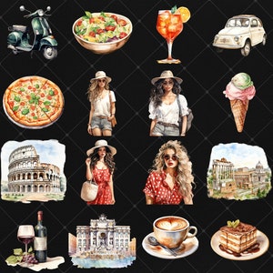 Watercolor Ciao Roma Clipart Bundle, Rome PNG, Italy Clip Art, Italian ...